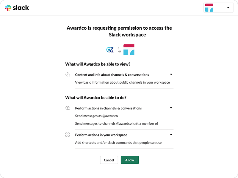 Integrating Slack with Awardco