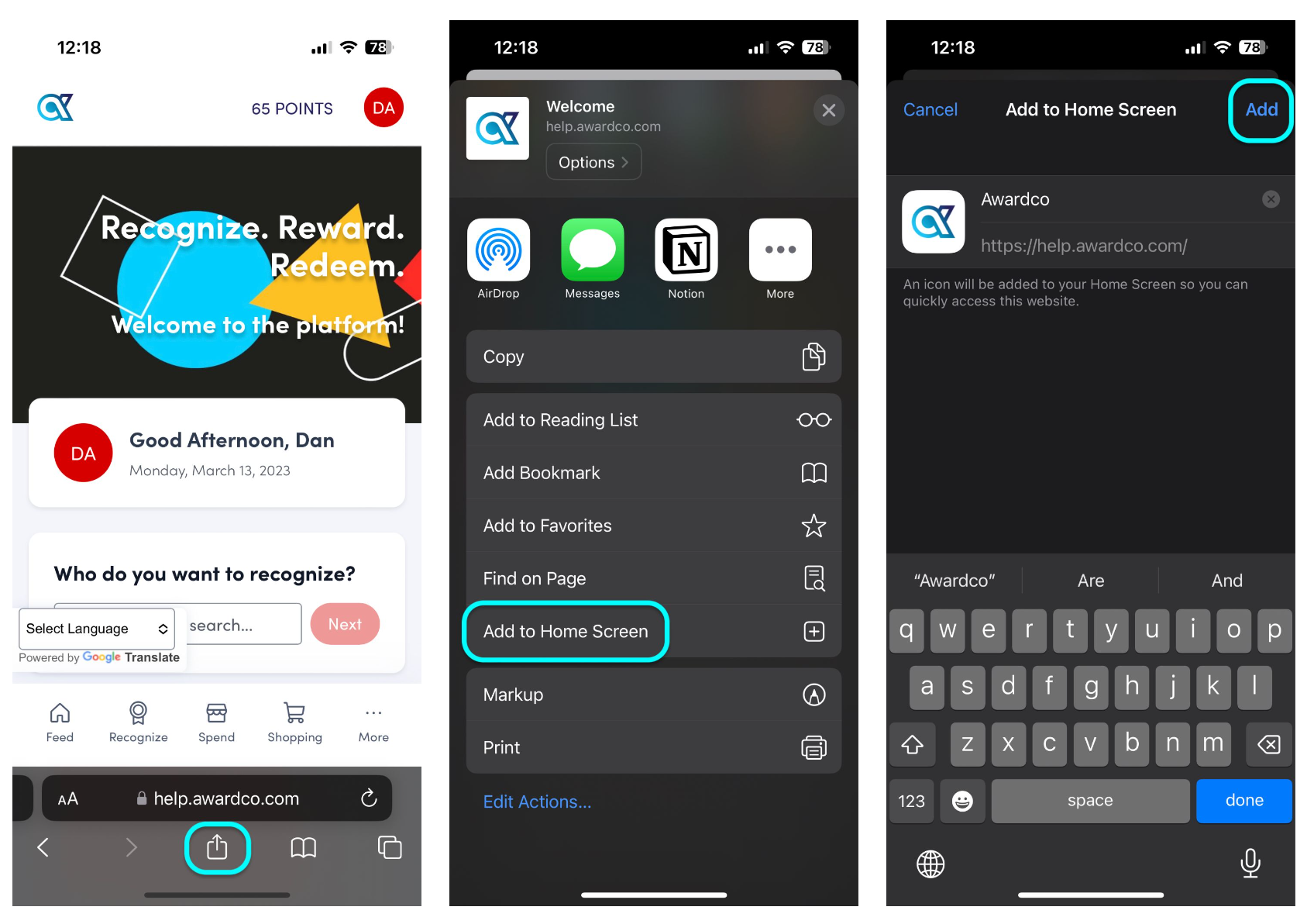 Awardco's Progressive Web Application (PWA)