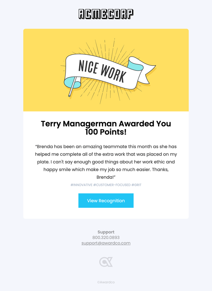 Standard Recognition Email Template