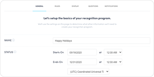 Recognition Programs: Settings Overview