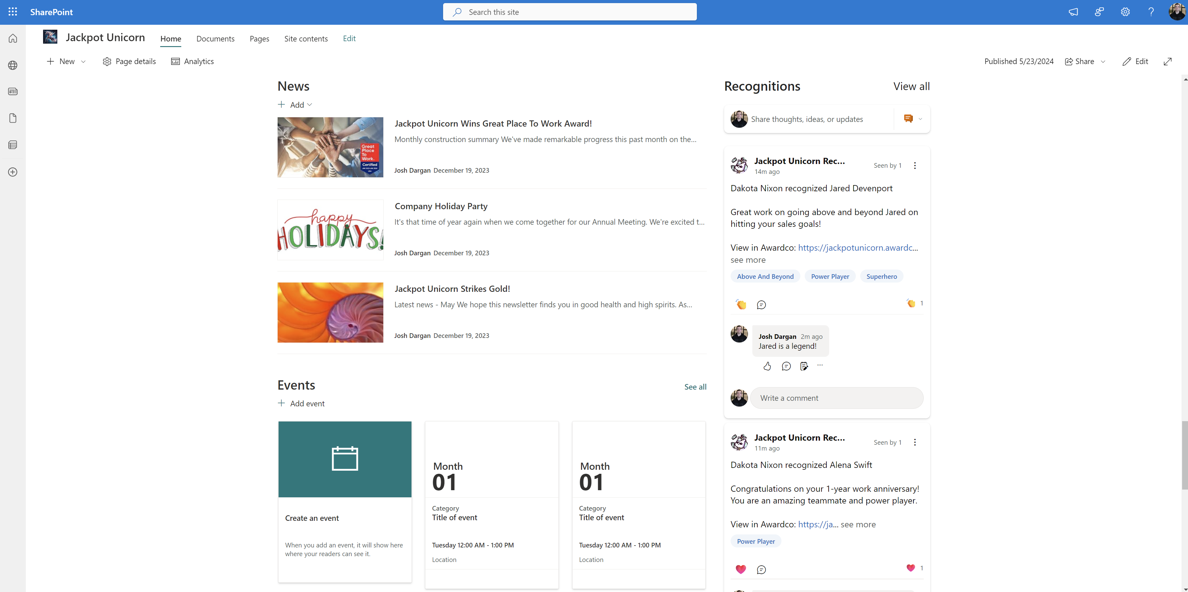 Showing Recognitions in SharePoint with Viva Engage