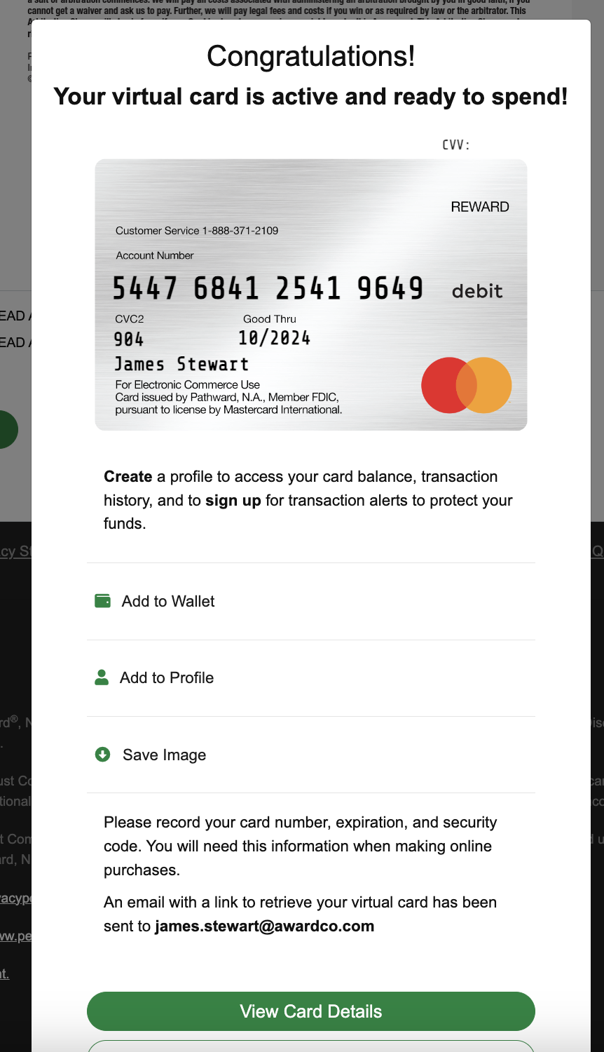 Activating Your Virtual Prepaid Card