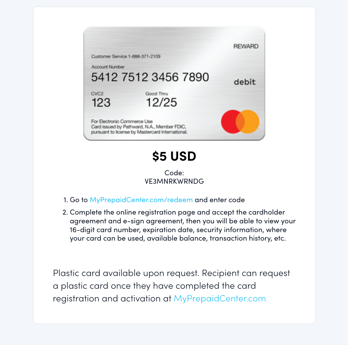 Activating Your Virtual Prepaid Card