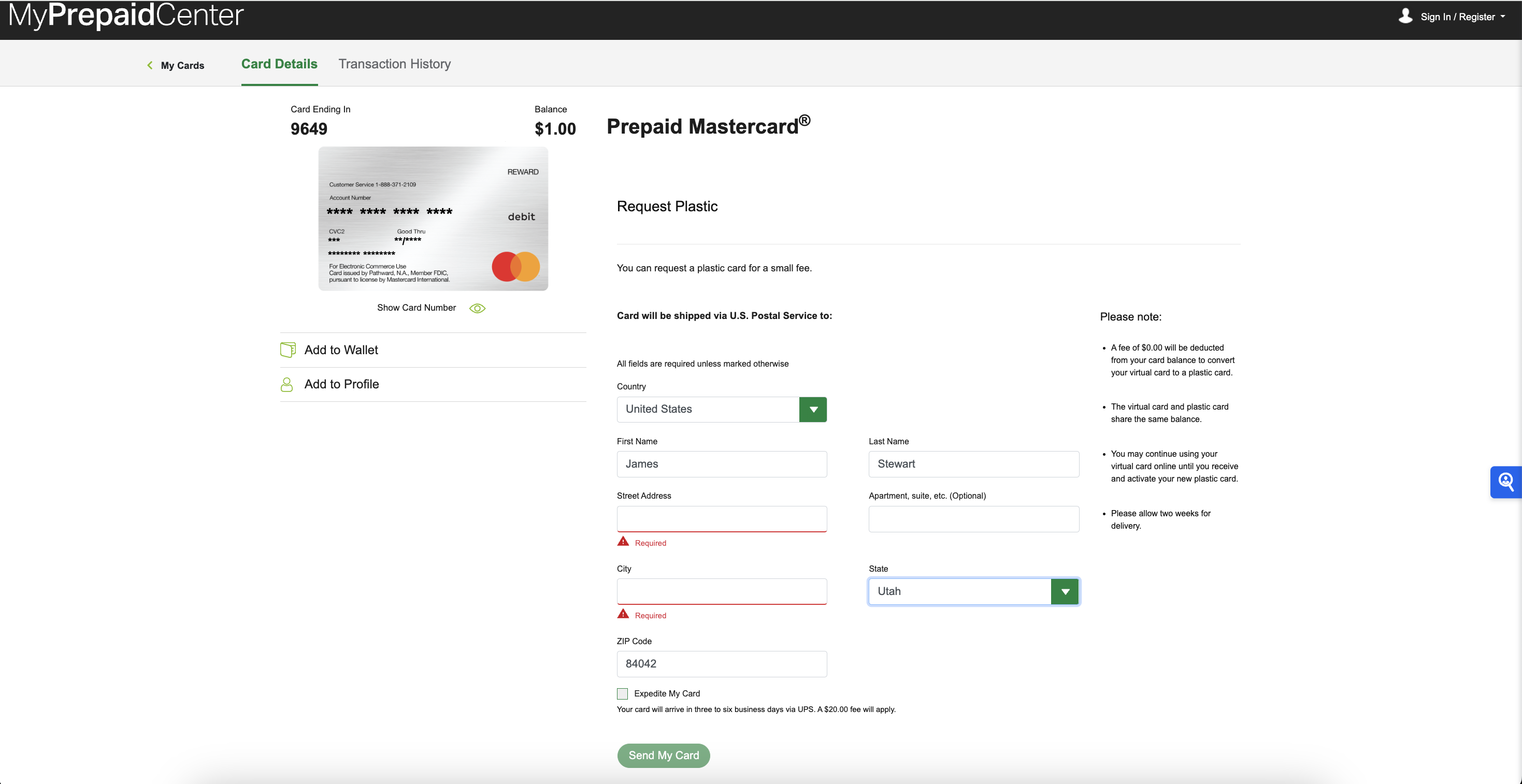 Activating Your Virtual Prepaid Card