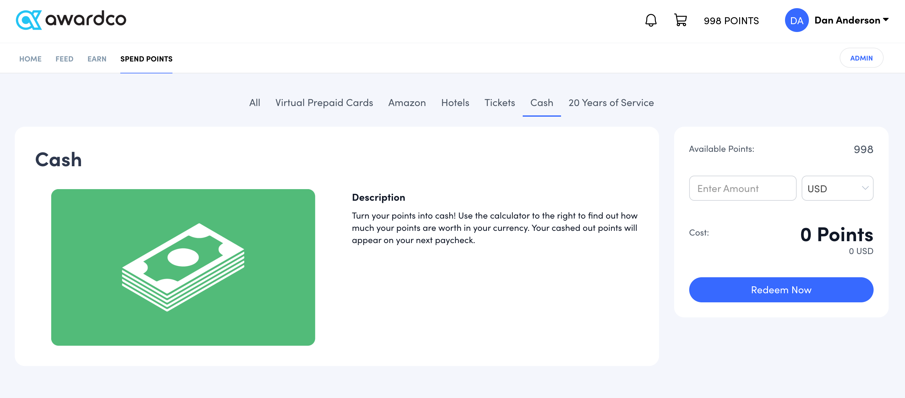Cash Redemption Settings