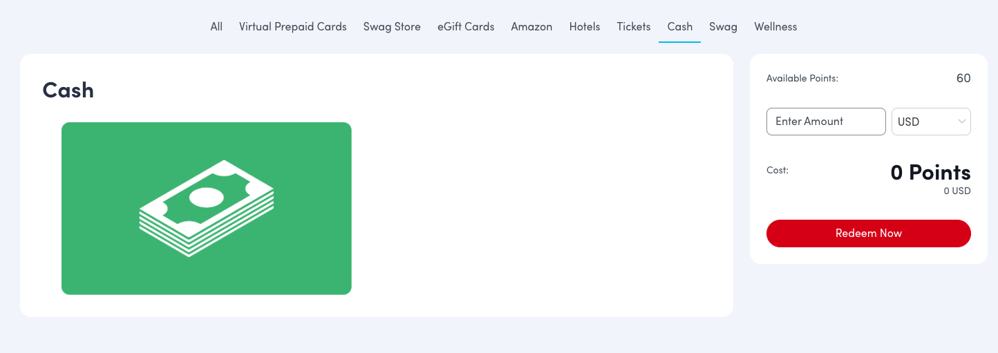 Redeeming Points for Cash