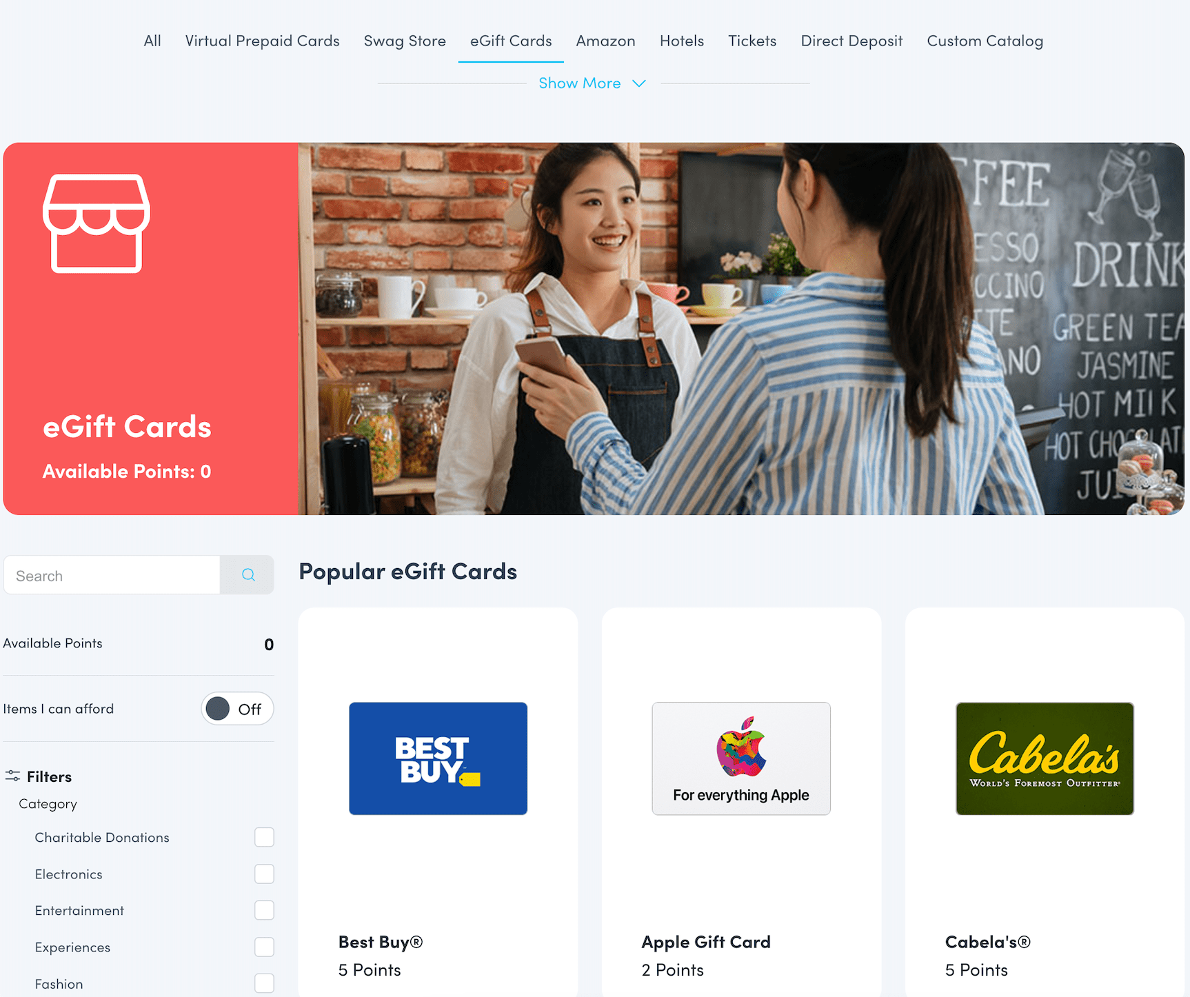 Redeeming Points for eGift Cards