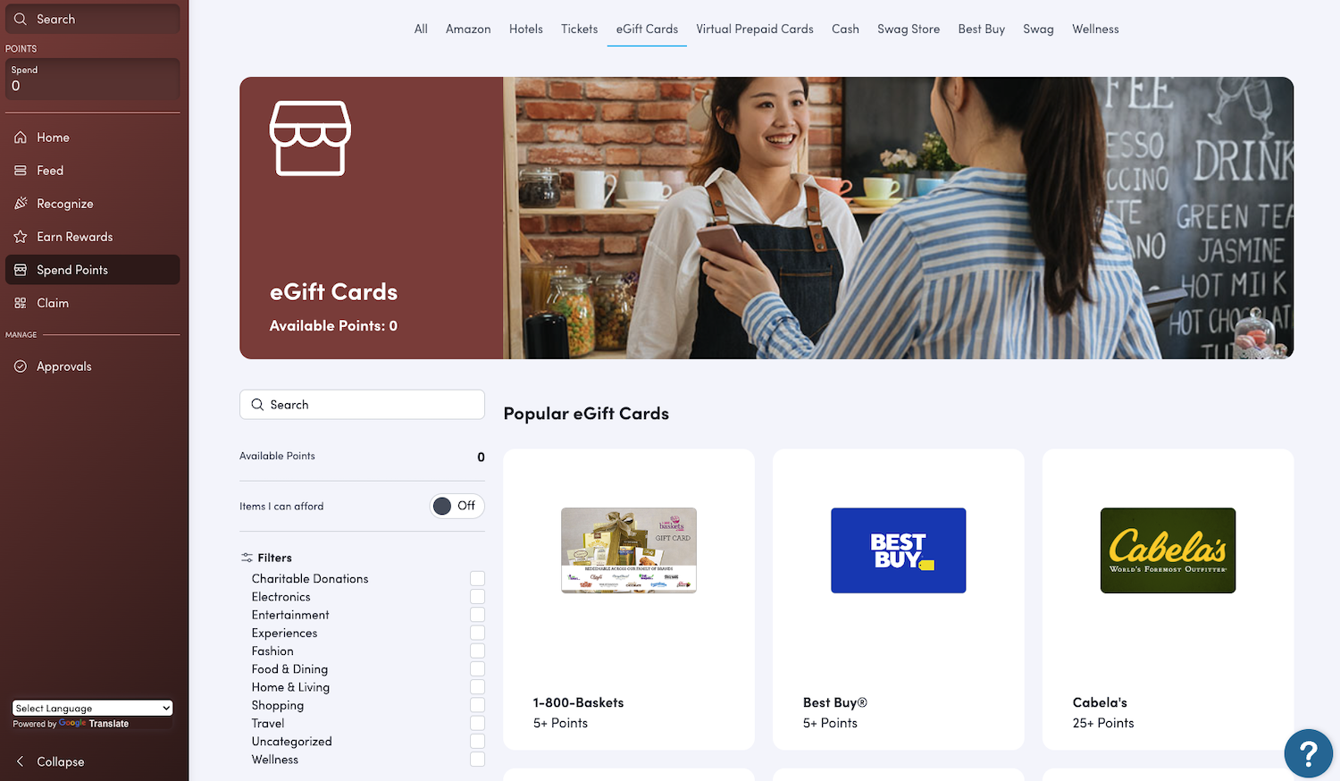 Redeeming Points for eGift Cards