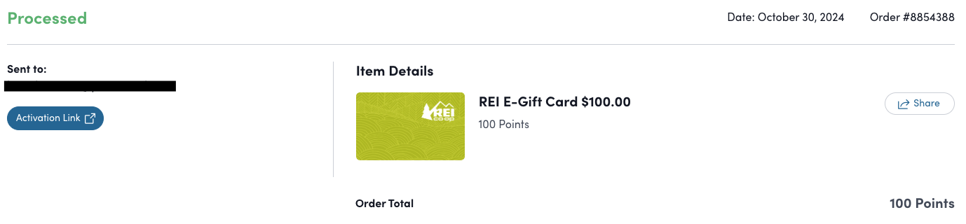 Redeeming Points for eGift Cards