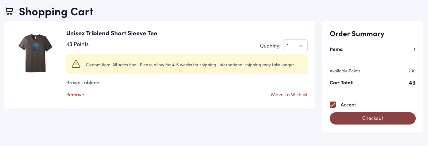 Redeeming Points for Swag Store Items