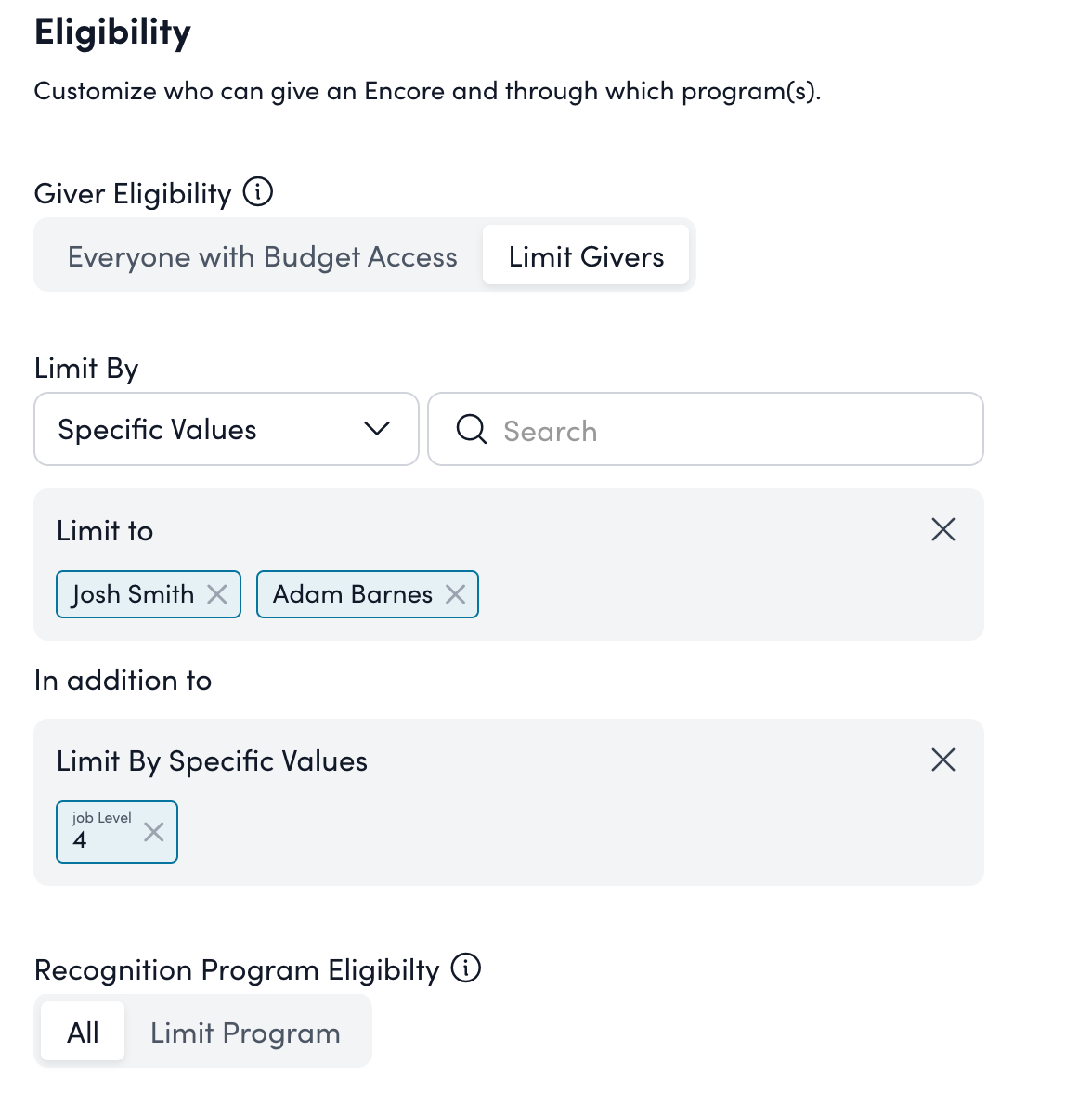 Setting Up Encore: Adding Extra Points to Recognitions