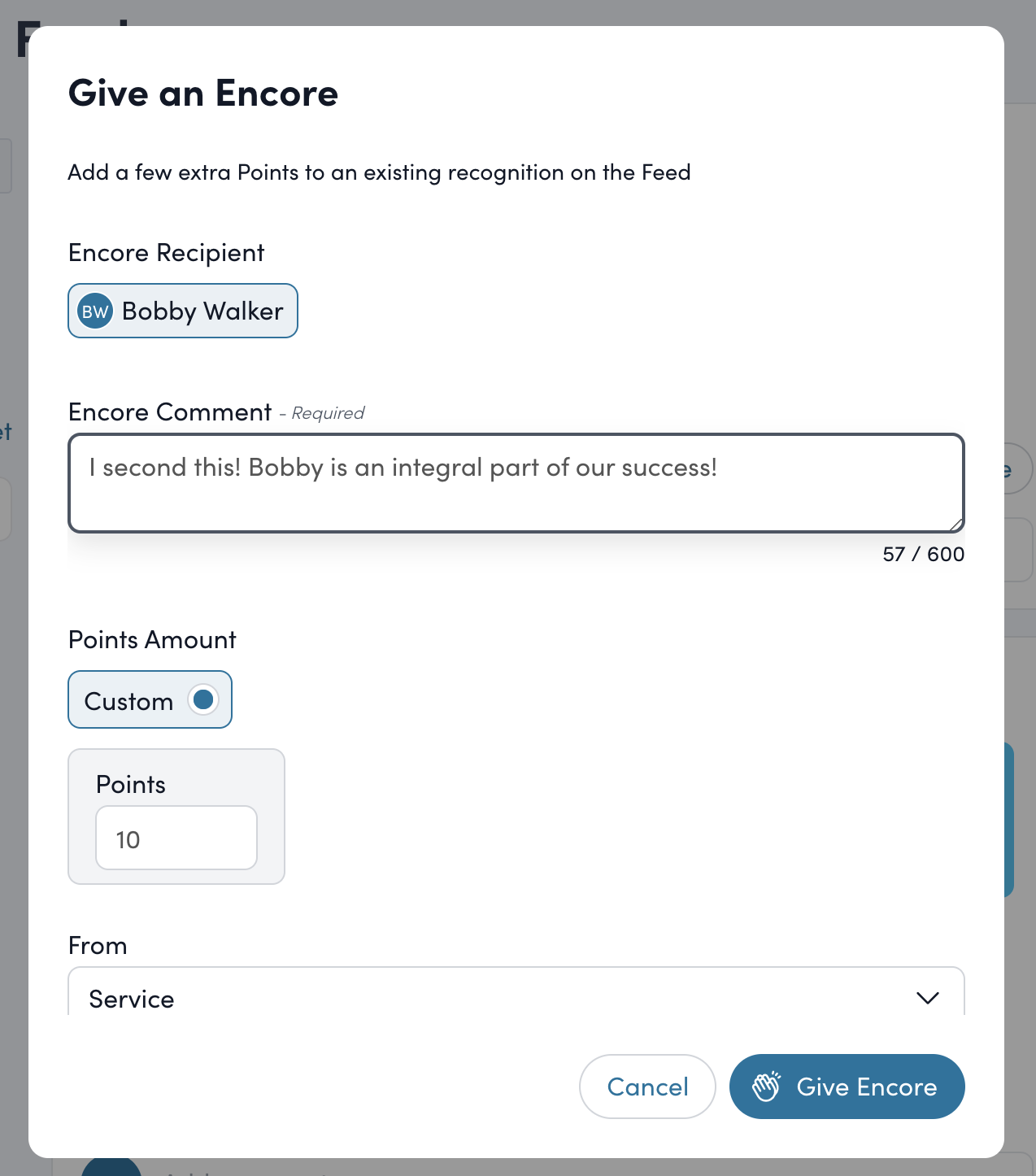 Setting Up Encore: Adding Extra Points to Recognitions