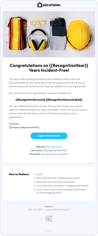 Safety Award Email Template