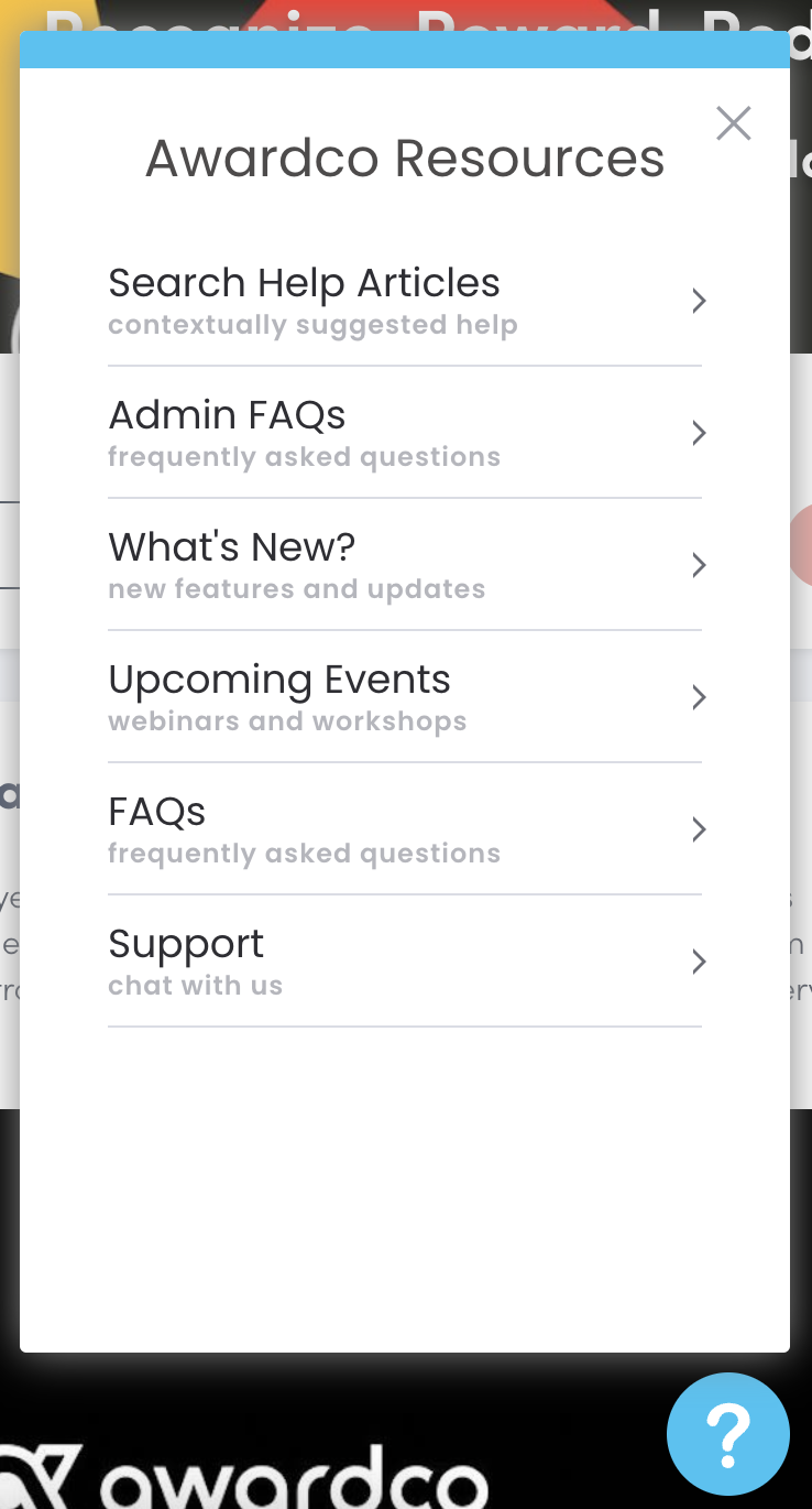 Awardco Resource Center for Admins