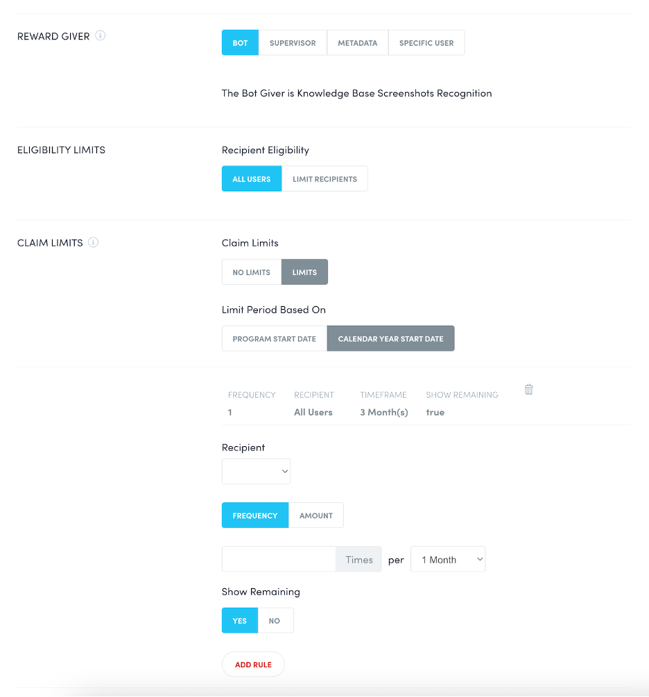 Earn Program Settings