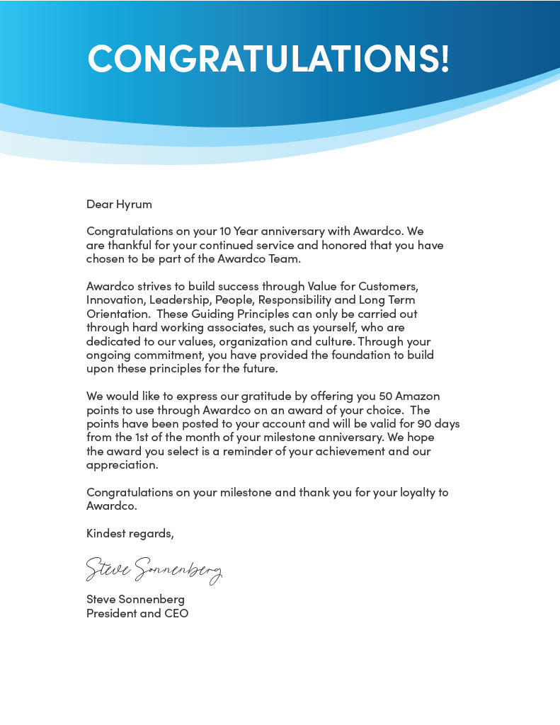 Service Award Letters