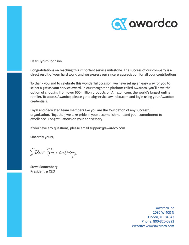 Service Award Letters