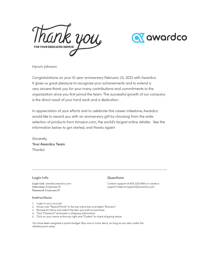 Service Award Letters