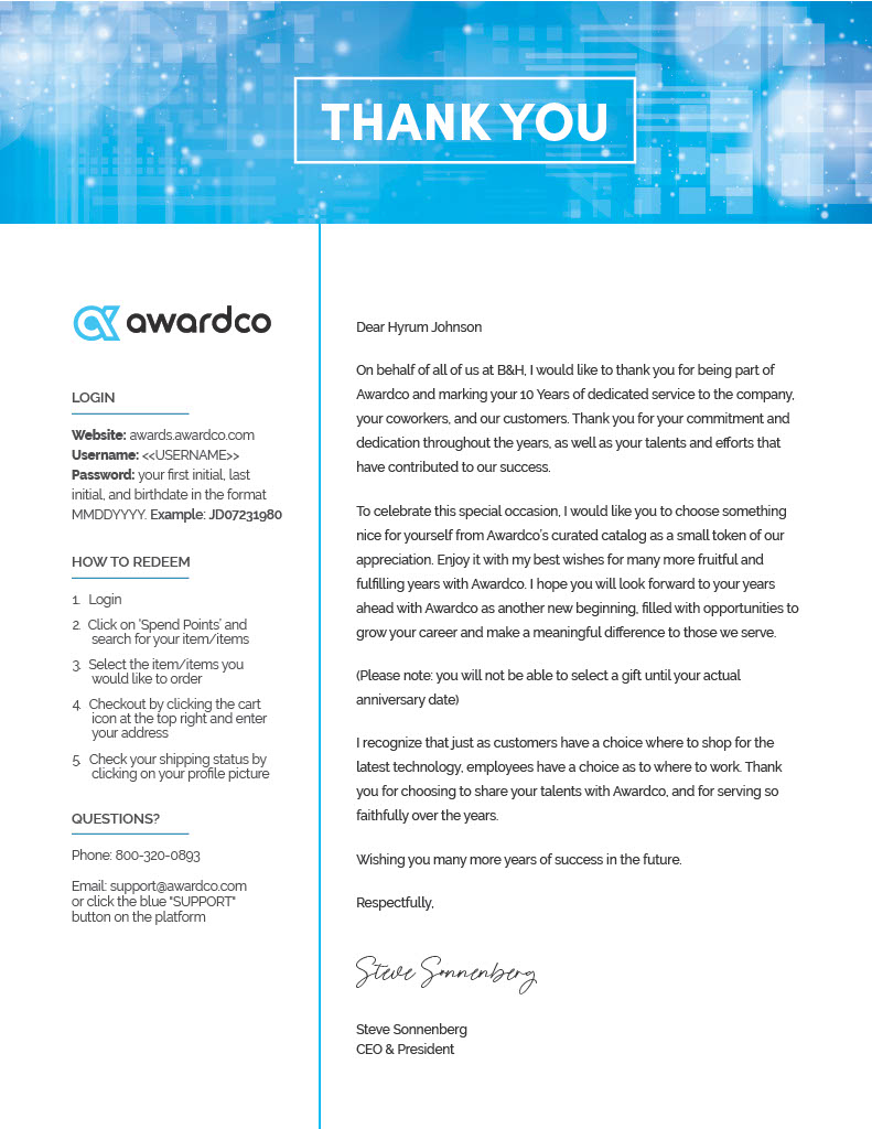 Service Award Letters