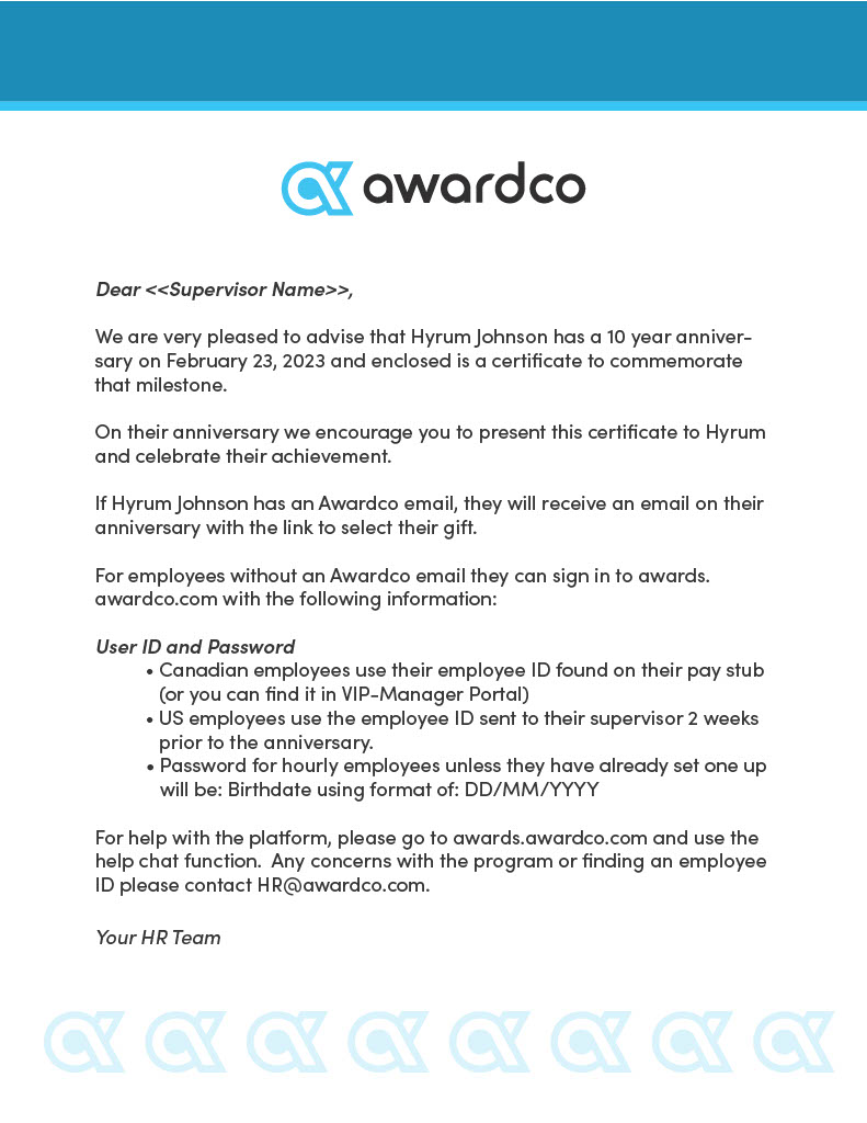 Service Award Letters