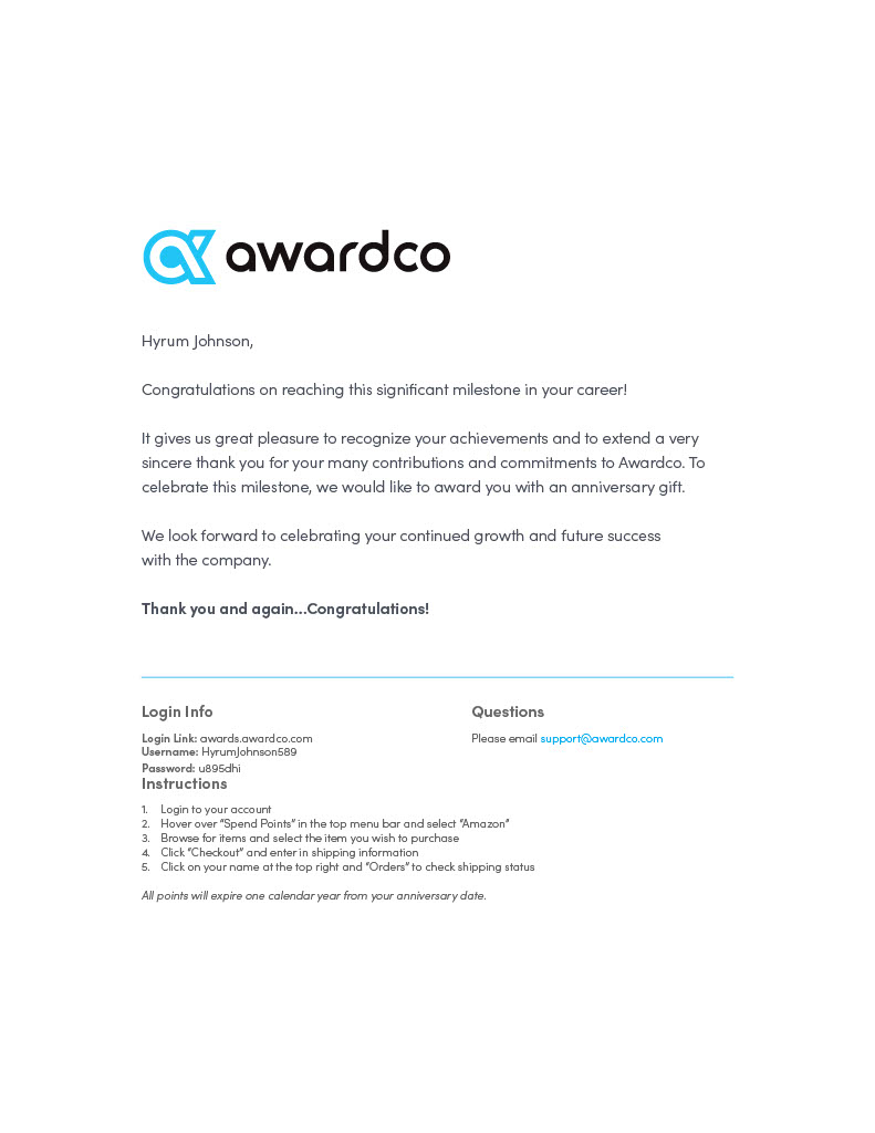 Service Award Letters