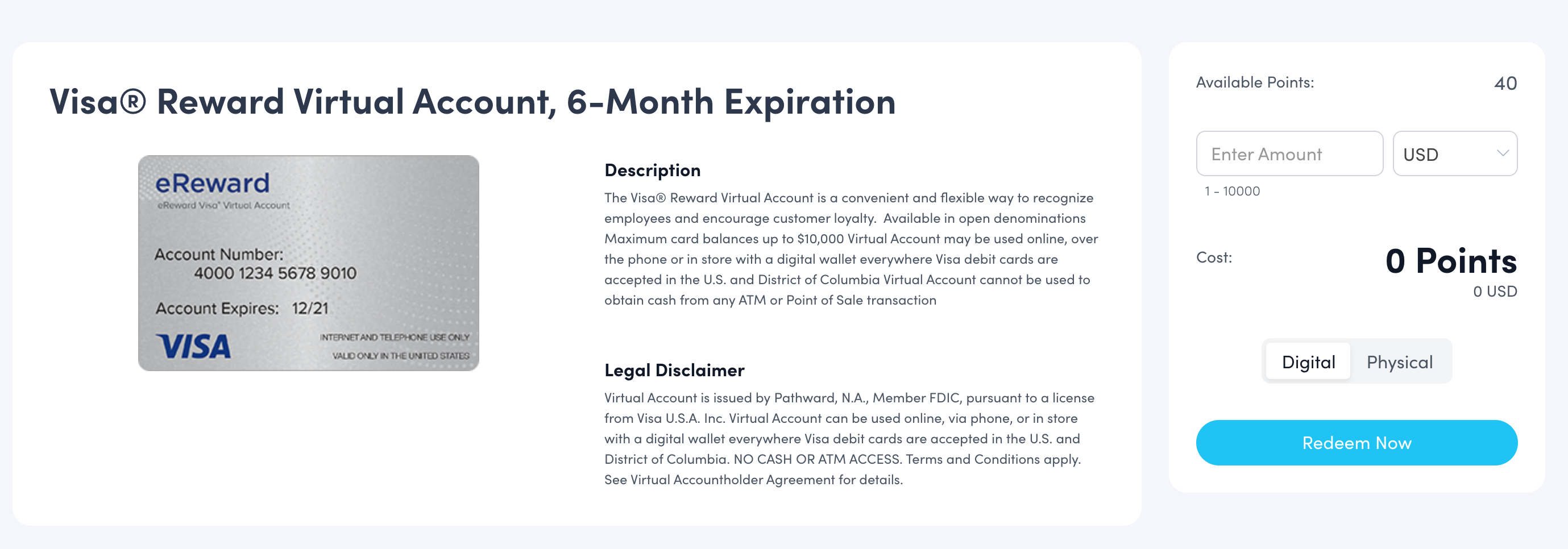 Redeeming Points for Virtual Prepaid Cards