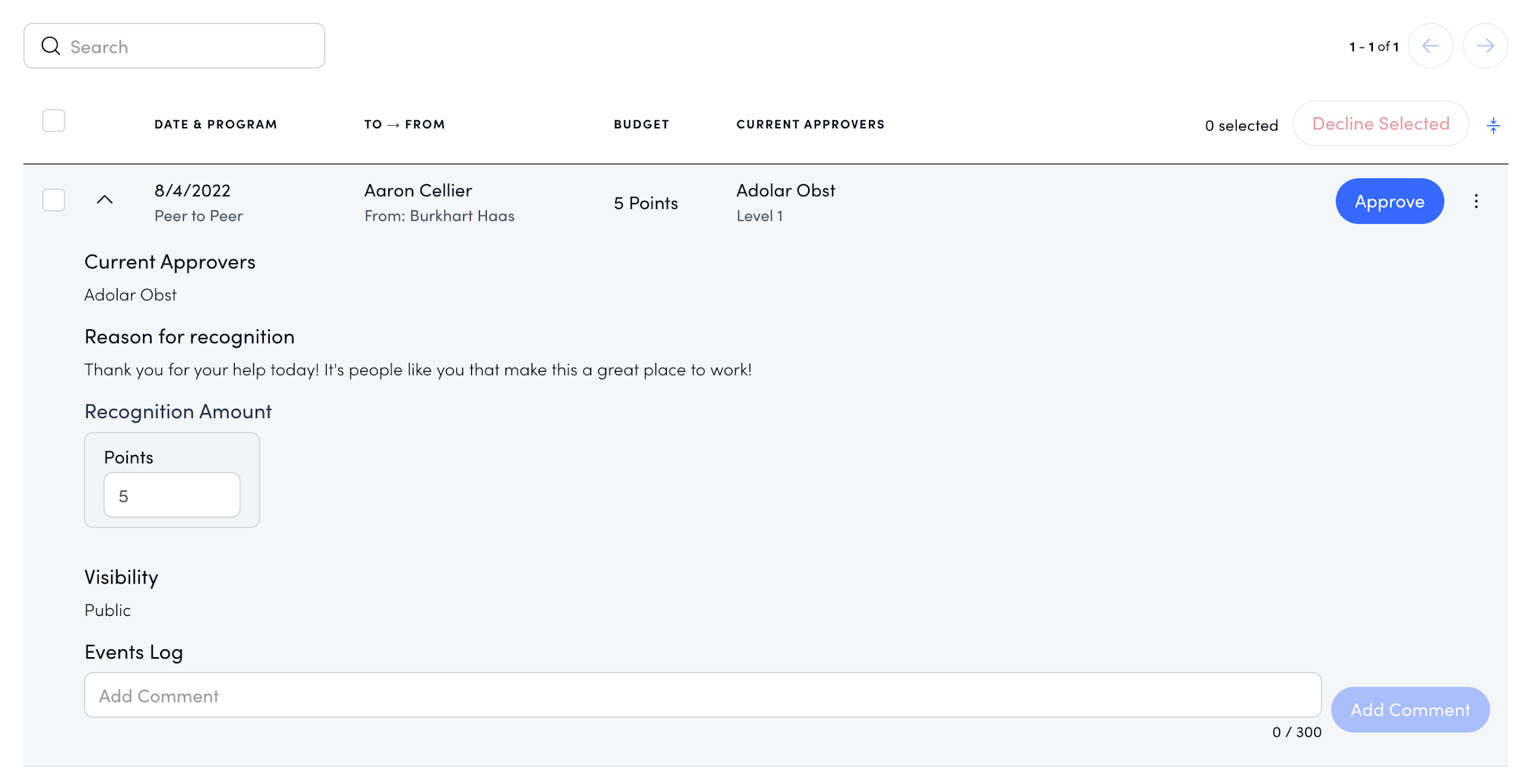 Processing Approvals for Pending Recognitions and Earn Requests