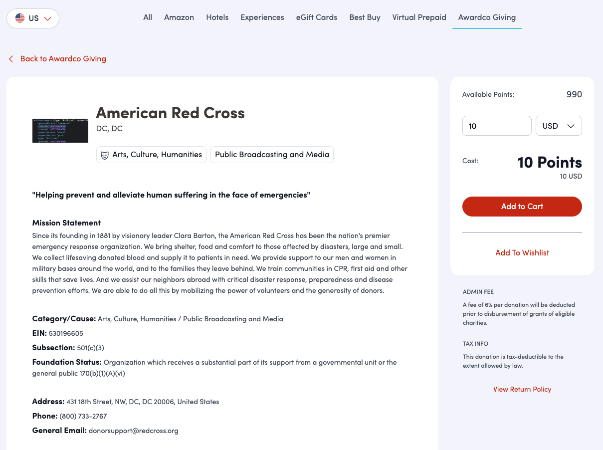 Spending Points on Charitable Options with Awardco Giving
